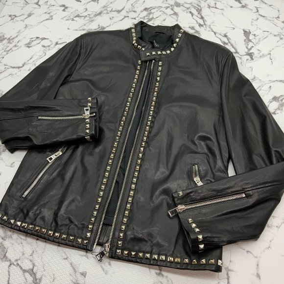George V | Jackets & Coats | Mens Black Silver Motorcycle Lambskin ...
